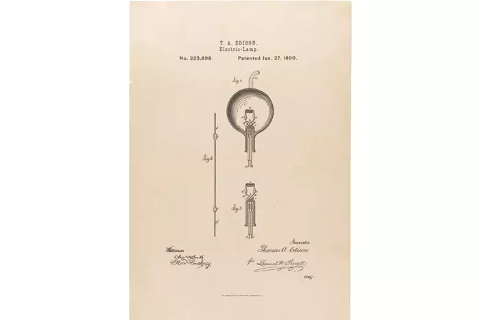 Toepassing van Tomas Edison op patent gloeilamp ...